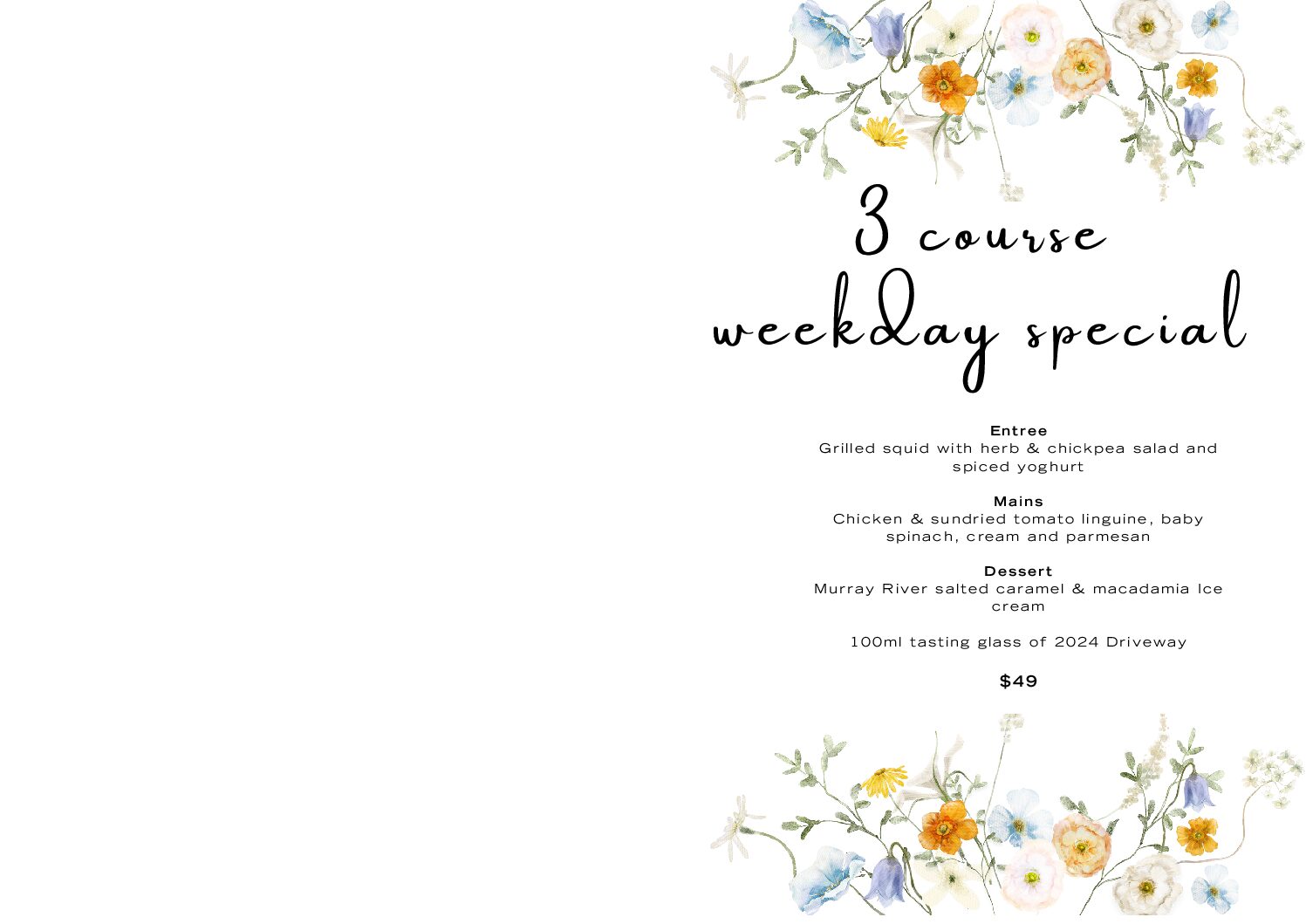 3 Course Weekday Specials Wednesday-Friday - Mountain Ridge Wines